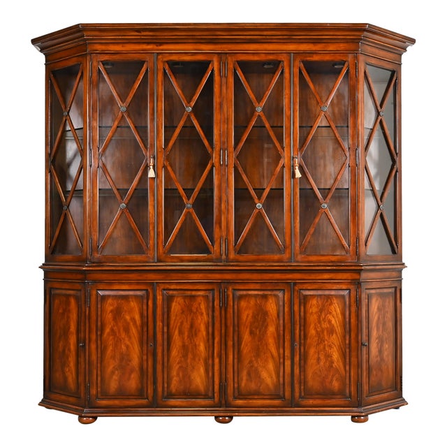 Hickory White Georgian Carved Flame Mahogany Large Breakfront Bookcase ...