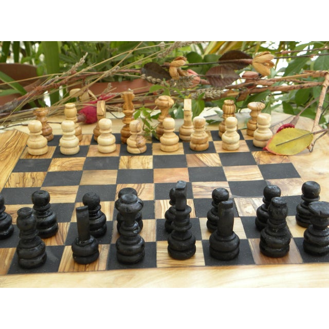 Handcarved Natural Olive Wood Chess Set Board Game With Rustic Finsh ...