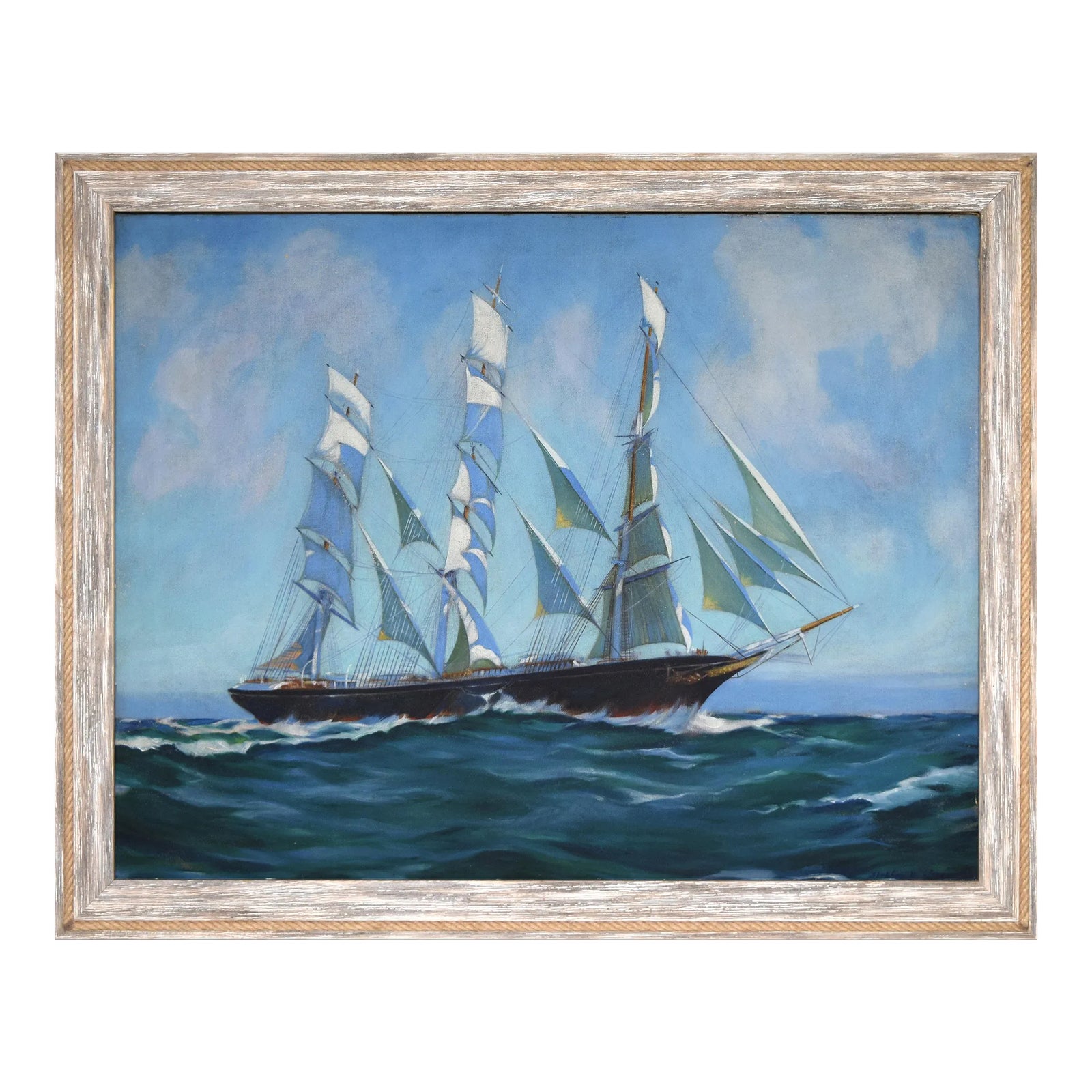 Large Vintage Mid Century Nautical Clipper Ship Seascape Painting Oil ...