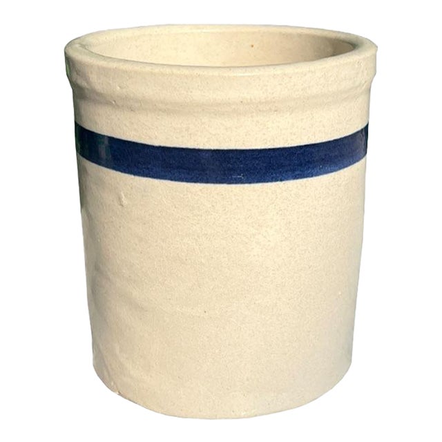 Small Vintage Farmhouse Stoneware Crock or Vase in Cream With Blue ...