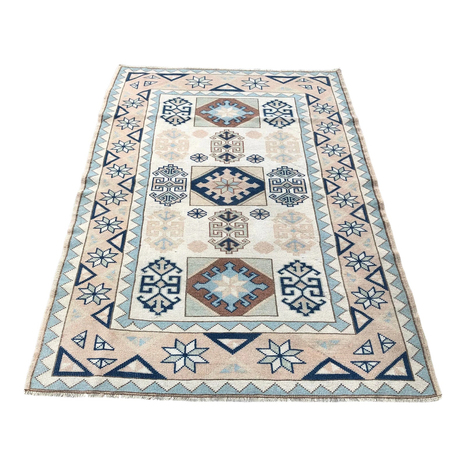 1960s Vintage Floral Handmade Rug- 4′ × 5′11″ | Chairish