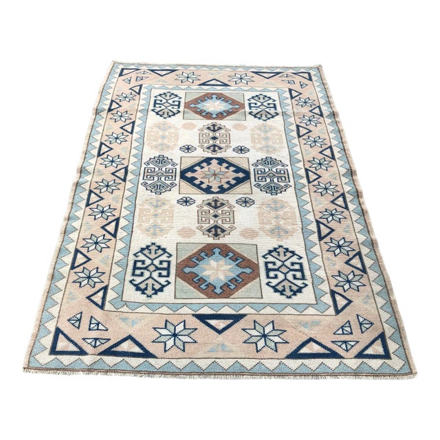 1960s Vintage Floral Handmade Rug- 4′ × 5′11″ | Chairish