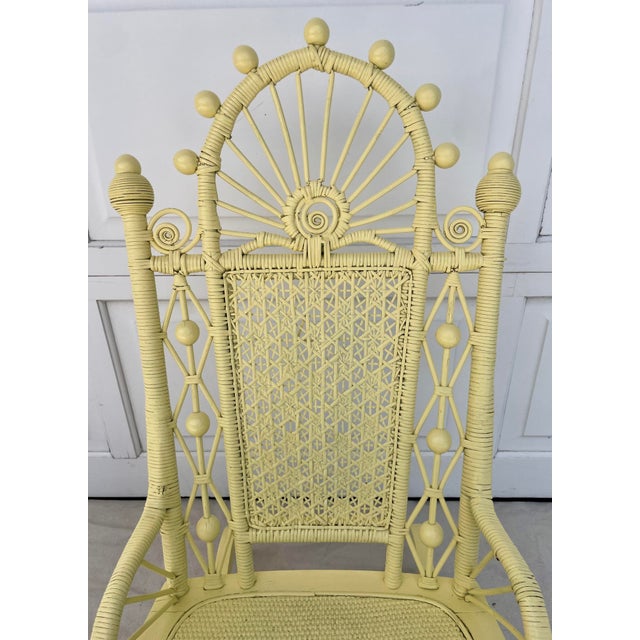 Early 20th C. Meringue Yellow Wicker Rattan Rocker | Chairish
