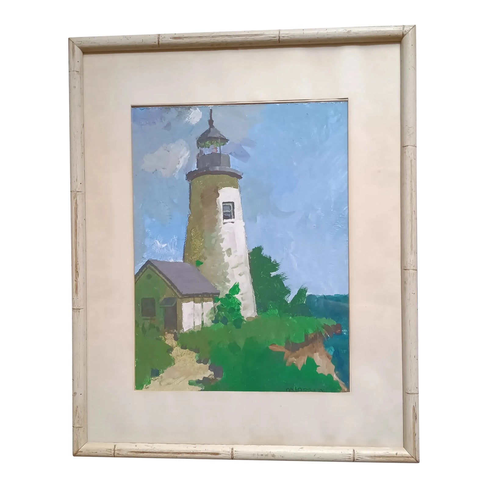 The Lighthouse Framed Original Oil Painting by David Beynon Pena | Chairish