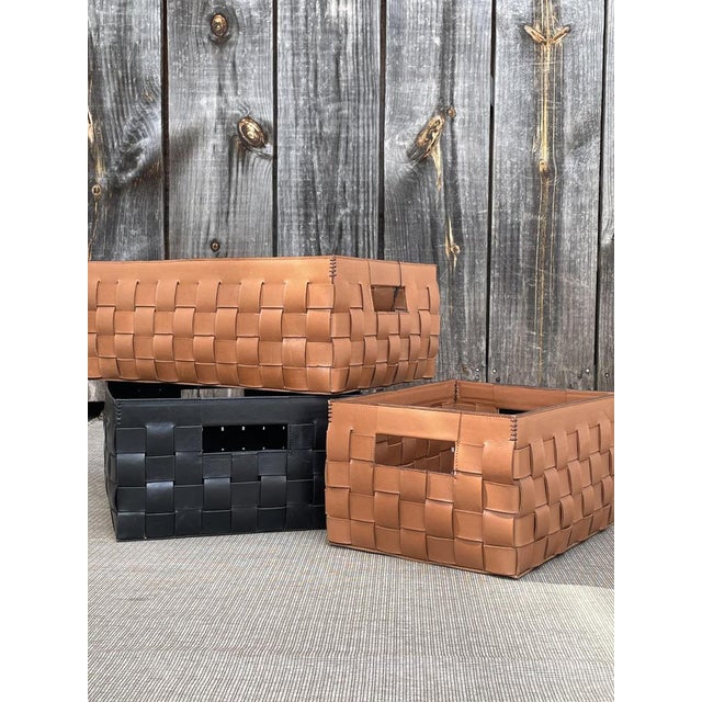 Rustico Woven Leather Basket by Elisa Atheniense Home | Chairish