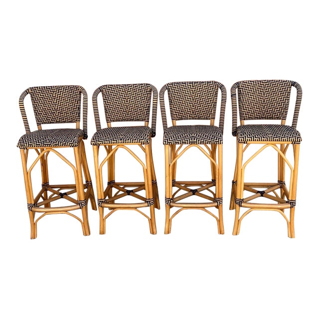 1990s Palecek Bar Stools French Provincial Style Rattan With Multi ...