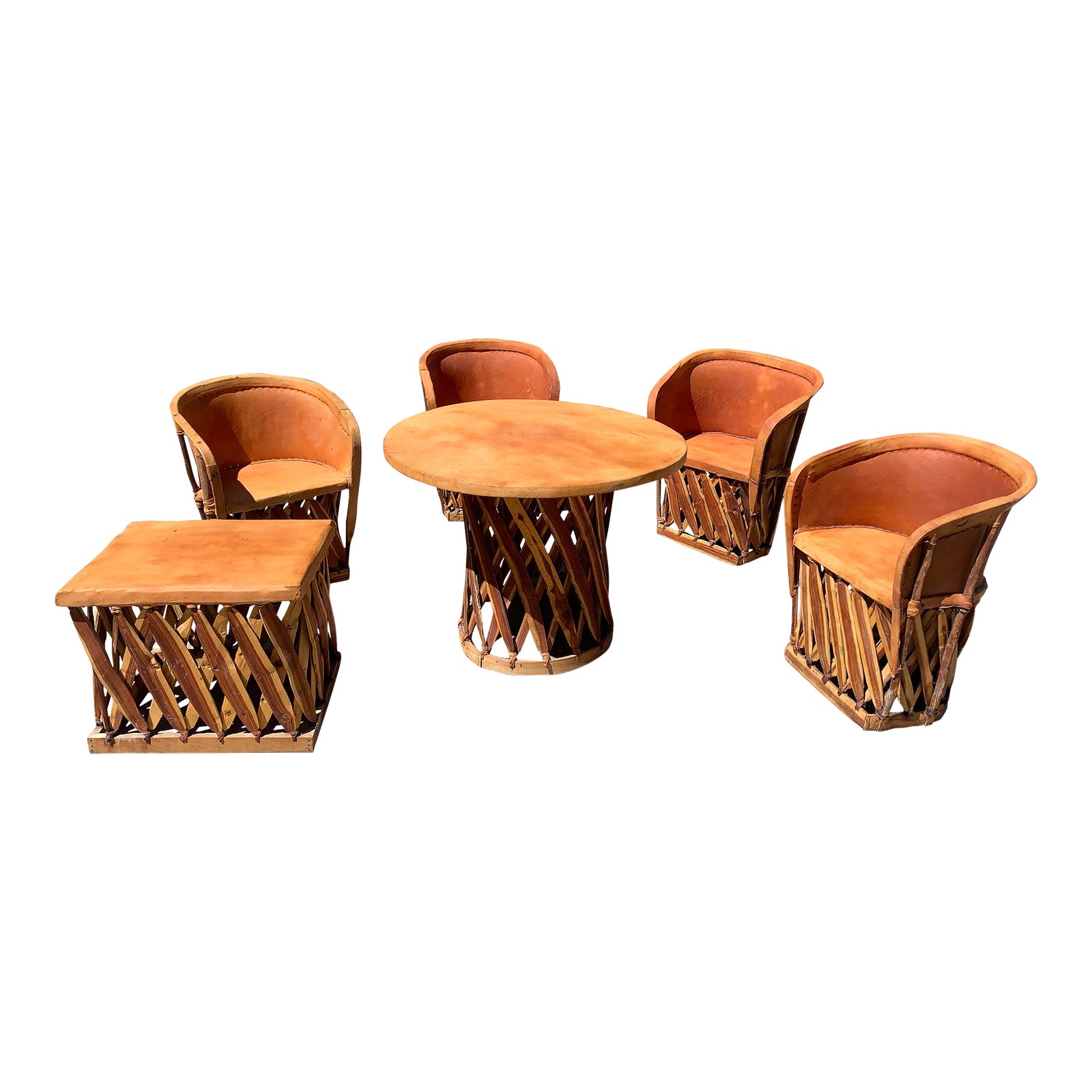 6 Pieces Equipale Mexican Furniture Set 2 Leather Top Table 4 Equipale ...