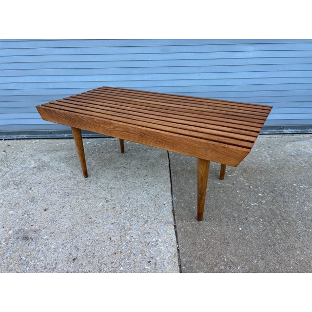 Wood Slat Bench | Chairish