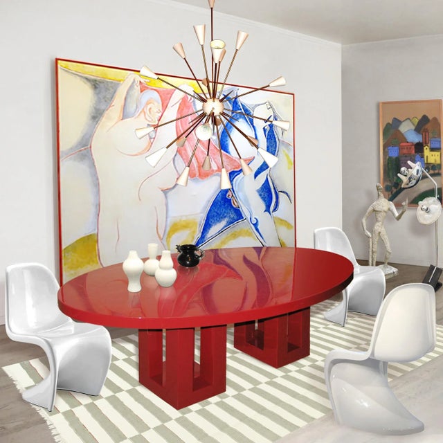 Large Red Lacquered Dining Table by Francois Champsaur, 1990s | Chairish