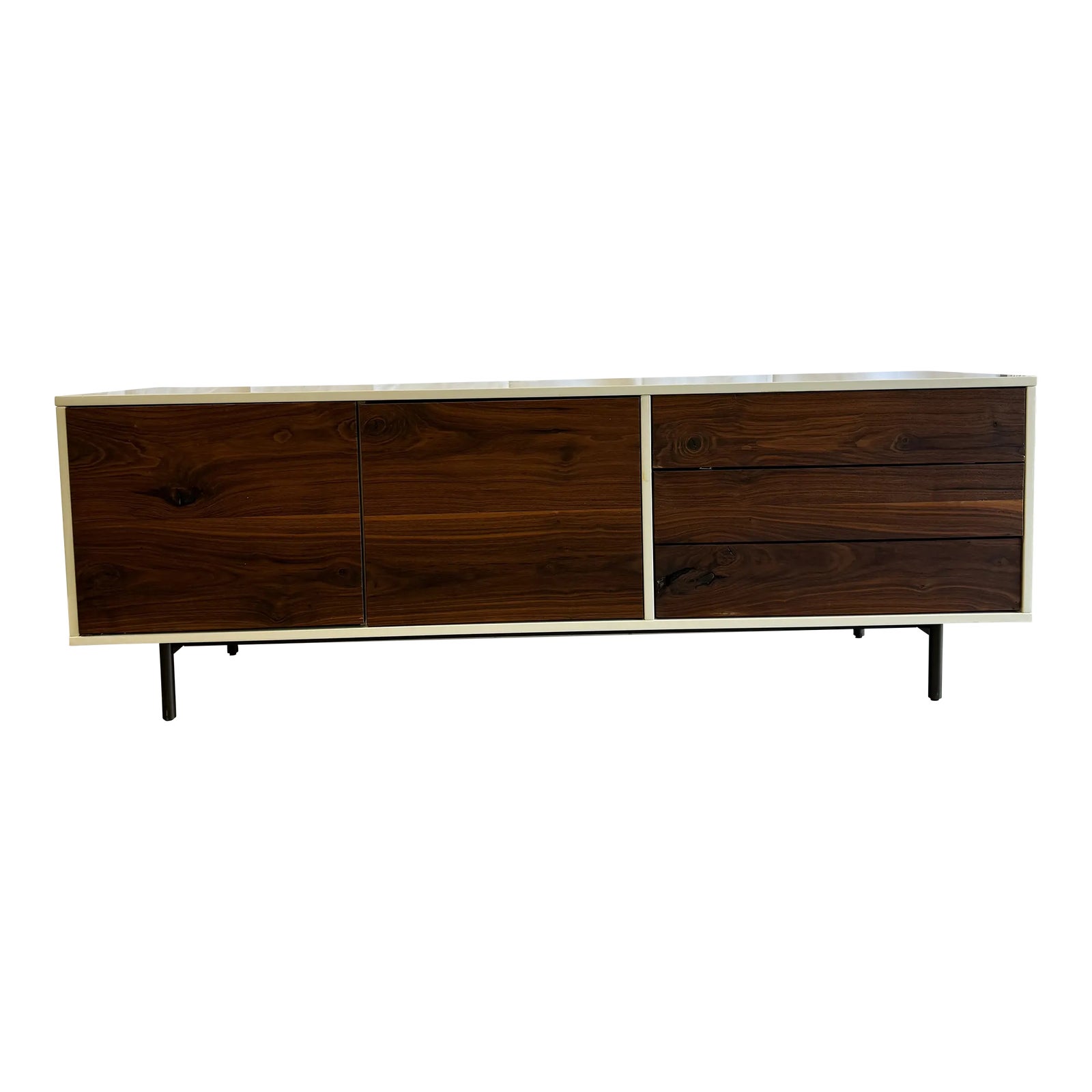 Walnut and Lacquer Long Media Storage Unit | Chairish