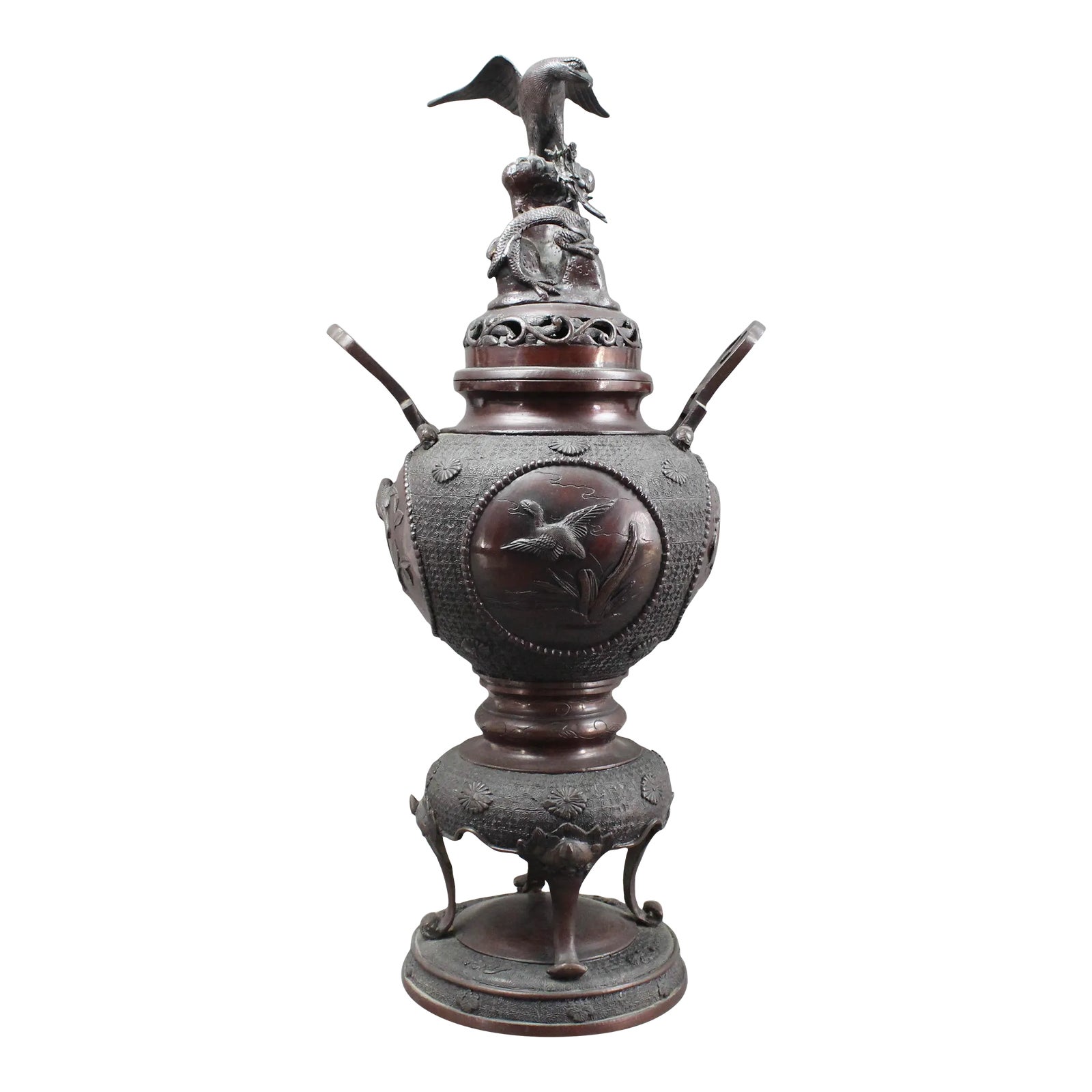 Mid 20th Century Large Japanese Bronze Censer Koro Incense Burner Eagle ...