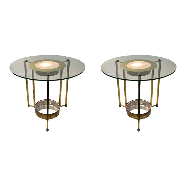 1950s Illuminated Modern Brass & Glass Tables in the Manner of Philip ...