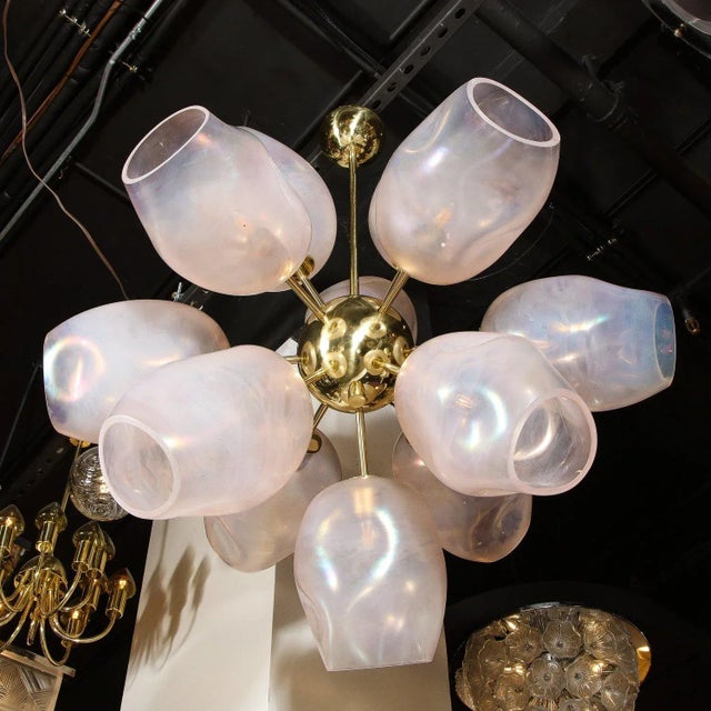 Modernist "Helios" Brass Chandelier W/ Handblown Murano Smoked Rose ...