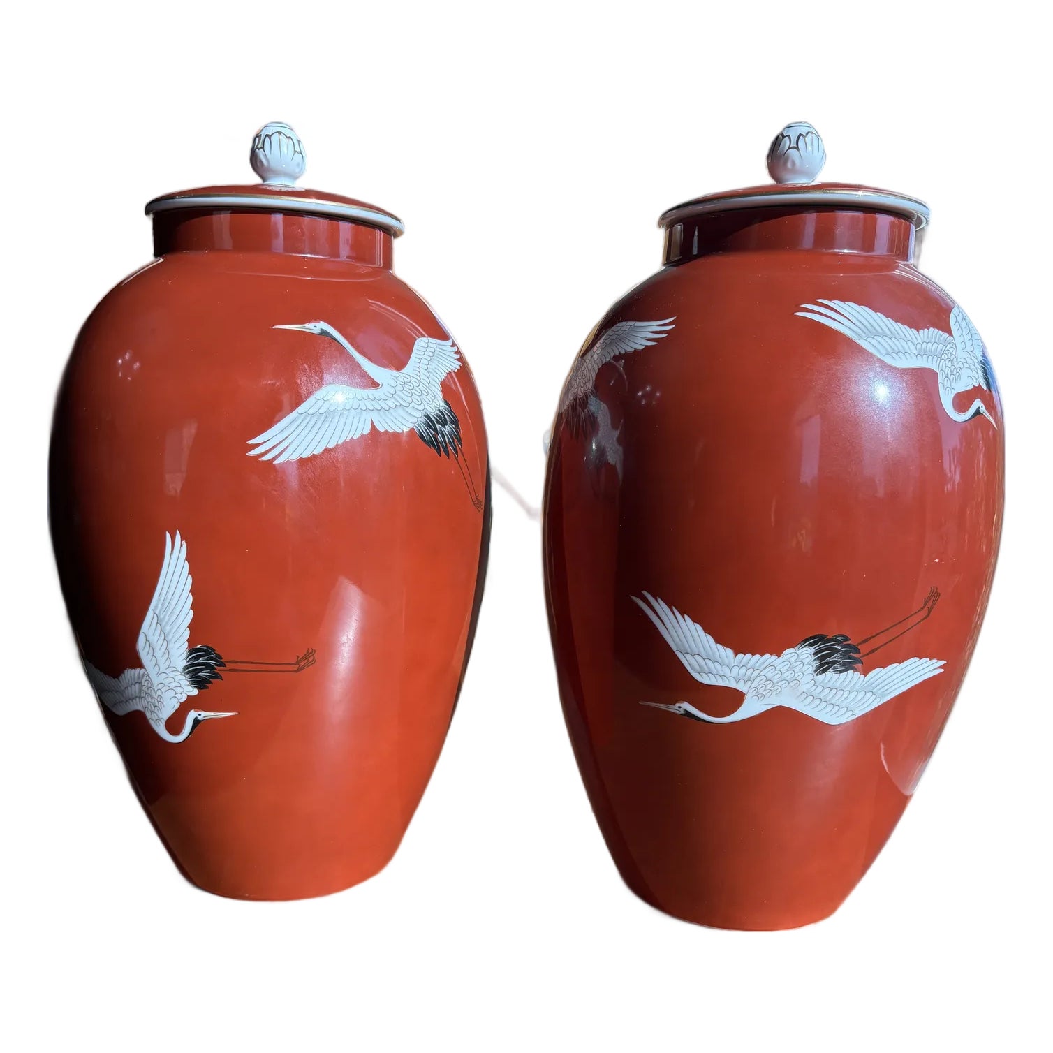 Noritake Nippon Toki Kaisha Japan Ox Blood Red Ginger Jars / Vases With ...