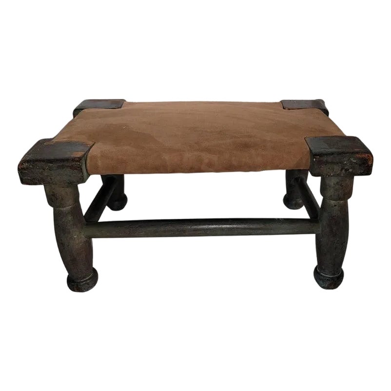 19th Century Original Blue Painted Foot Stool | Chairish