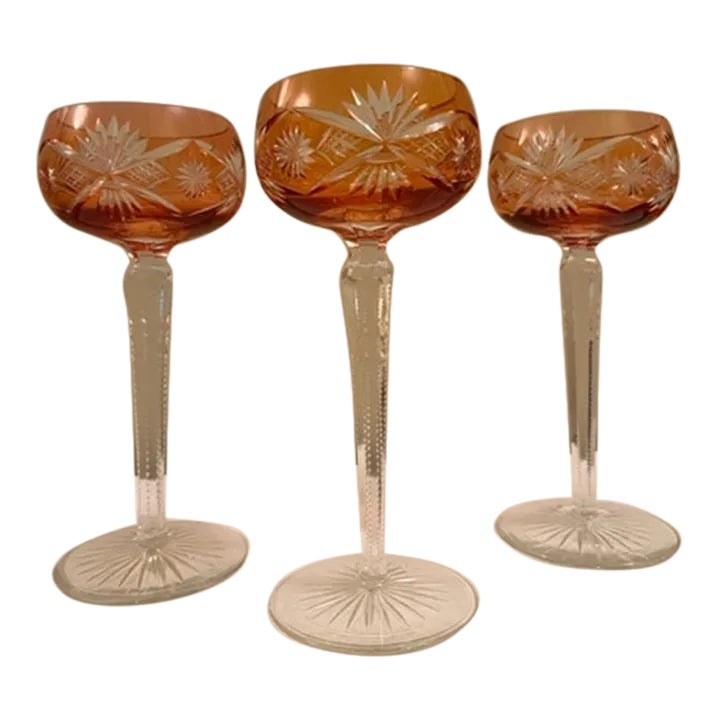 1920s German Cut Crystal Wine Glasses - Set of 3 | Chairish