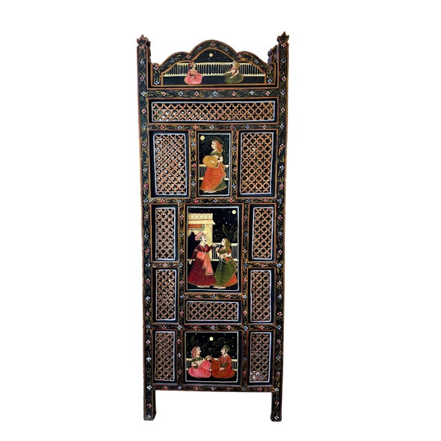 Antique Persian Hand-Painted Short Lattice Folding Screen | Chairish