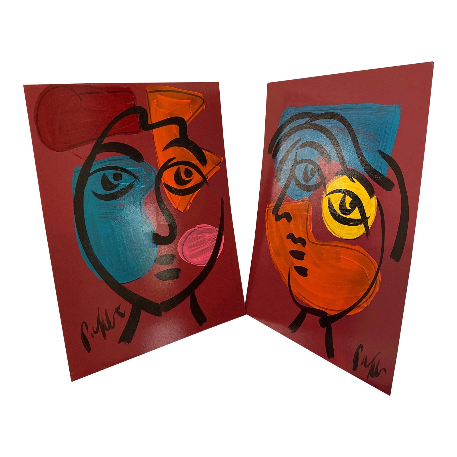 Abstract Peter Keil Original Acrylic on Board Painting ~ a Pair | Chairish