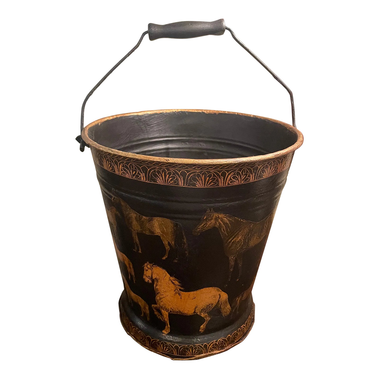 Early 20th Century Antique Decoupaged Horse Bucket | Chairish