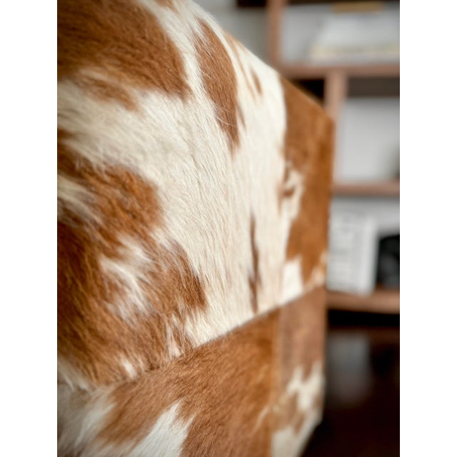 Brown and White Natural Cow Print Essex Stool Hair on Hide Leather by ...