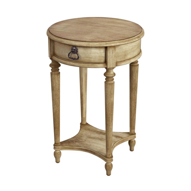 Jules 1 Drawer Round End Table with Storage, Beige | Chairish