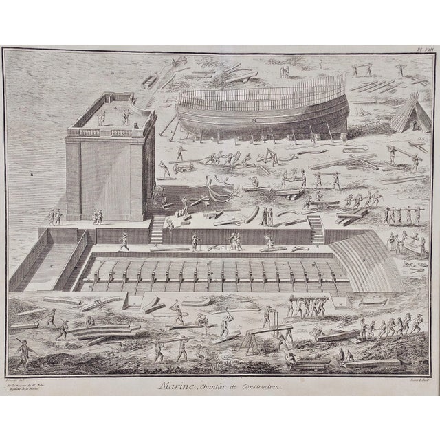 "Marine Chantier De Construction": 18th C. Engraving of Shipbuilding by ...