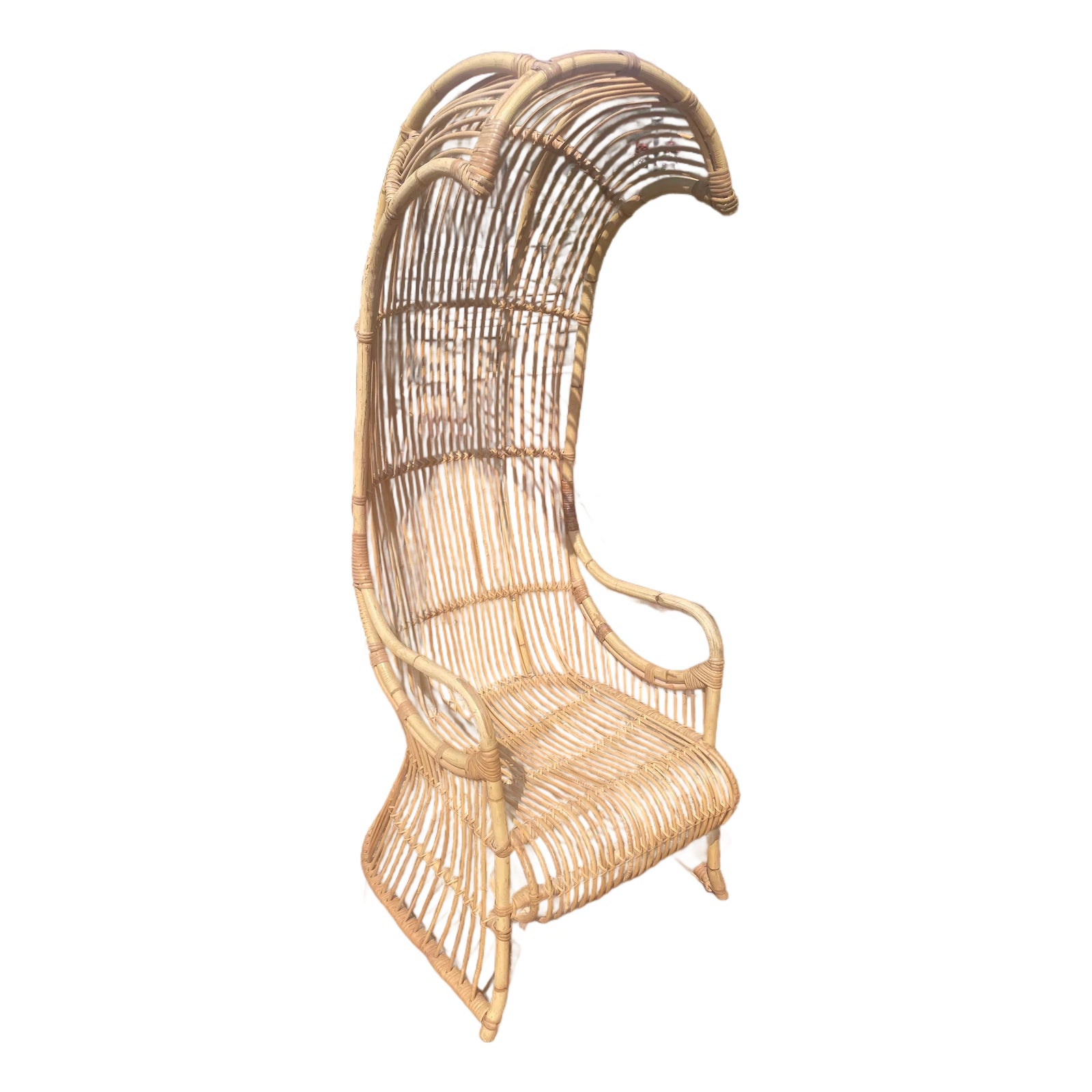 1960s Rattan & Bamboo Porter’s Chair With Sheltering Arched Back | Chairish
