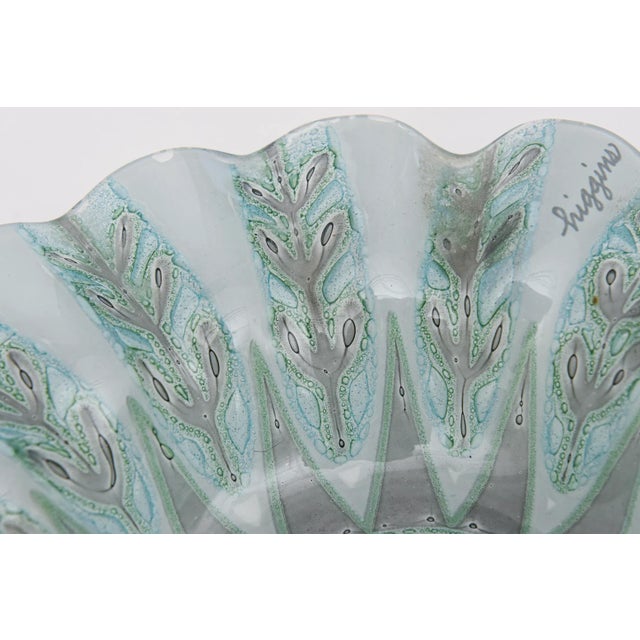 Signed Higgins MId Century Modern Fused Glass Ruffled Bowl | Chairish