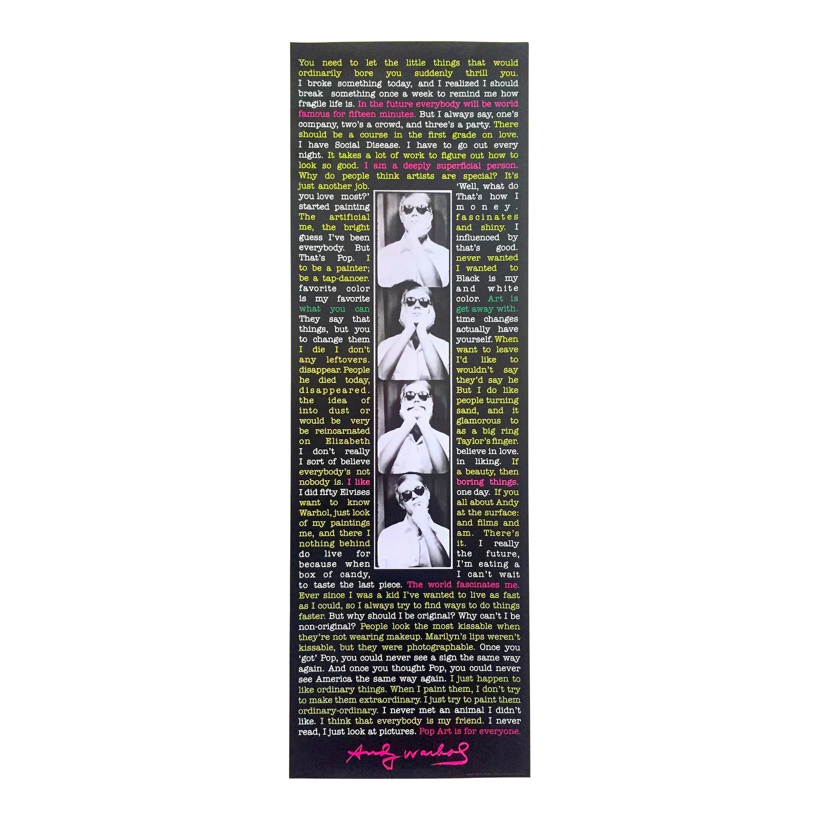 Andy Warhol Quotes Offset Lithograph Print Poster " Pop Art Is for ...
