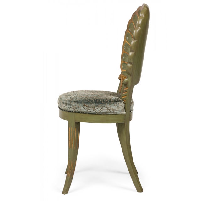 Set of 8 Italian Grotto Mid-Century Carved Wood Green Upholstered ...