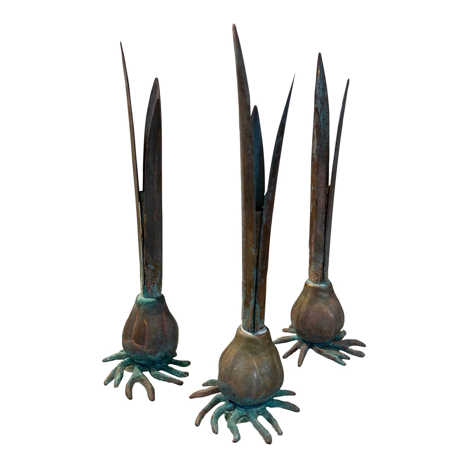 1980s Miniature Postmodern Italian Carnevale Verdigris Metal Bulb Vases ...