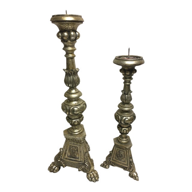 Tall Silver Gilt Candlesticks - A Pair | Chairish