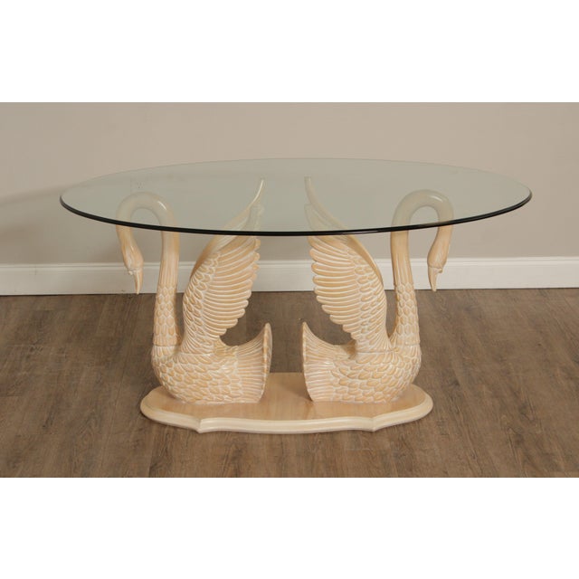 Vintage Carved Double Swan Base Oval Glass Top Dining Table | Chairish