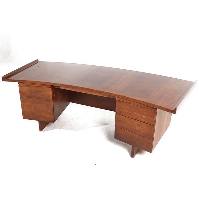 Harvey Probber Mid Century Walnut Curved Executive Desk | Chairish