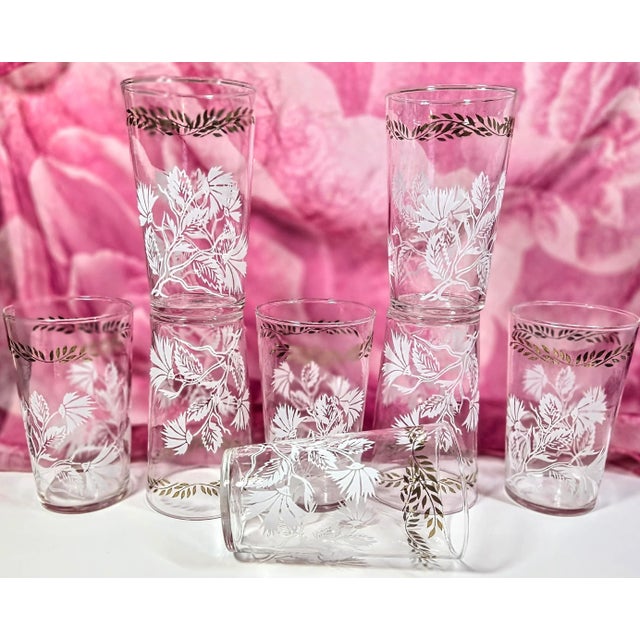 Vintage Art Deco Gold And White Floral Tumblers Set Of 8 Chairish