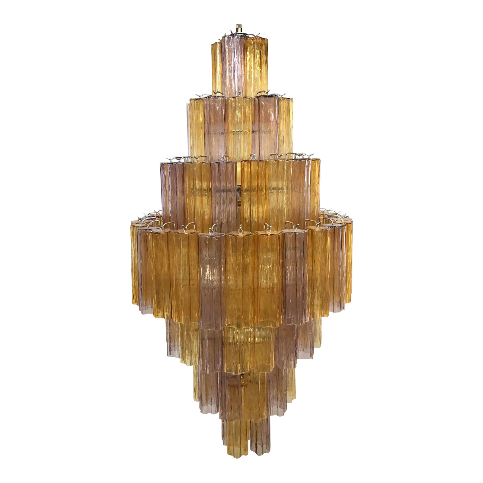 Contemporary Amber and Violet “Tronchi” Murano Glass Chandelier | Chairish