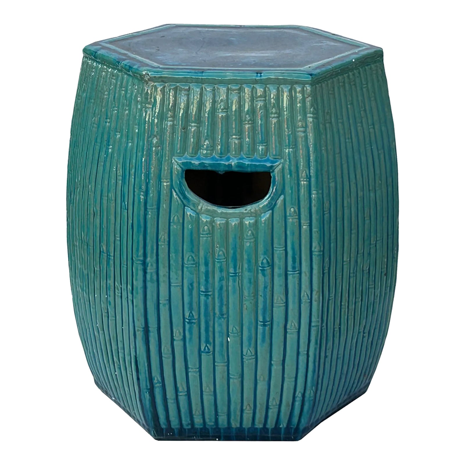 Chinese Hexagon Bamboo Theme Turquoise Green Ceramic Clay Garden Stool ...