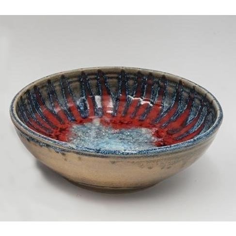 1997 Harding Black Pottery Bowl Red Light Blue Crystalline Starburst ...