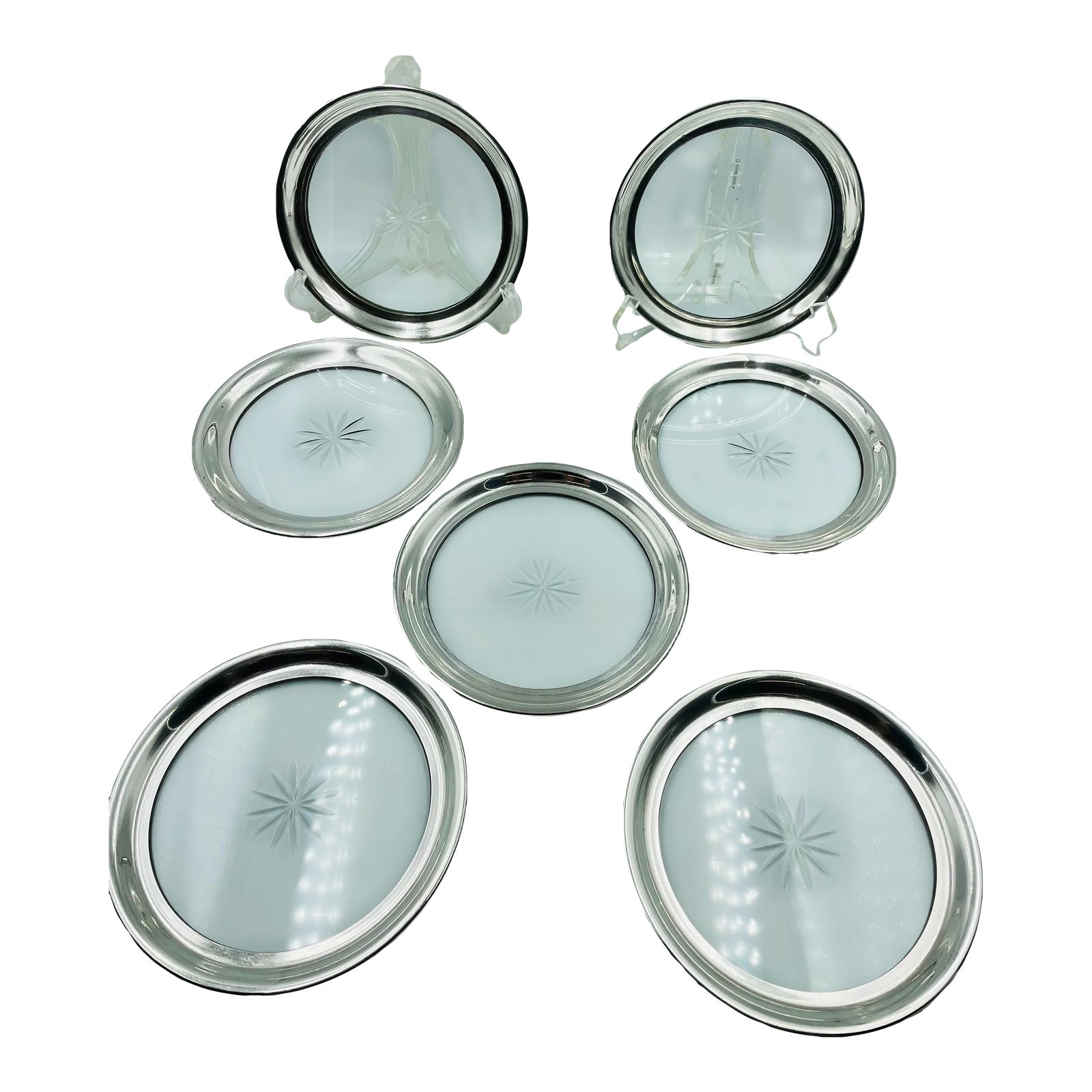 Early 20th Century Glass and Silver Plate-Banded Luncheon Plates - Set ...