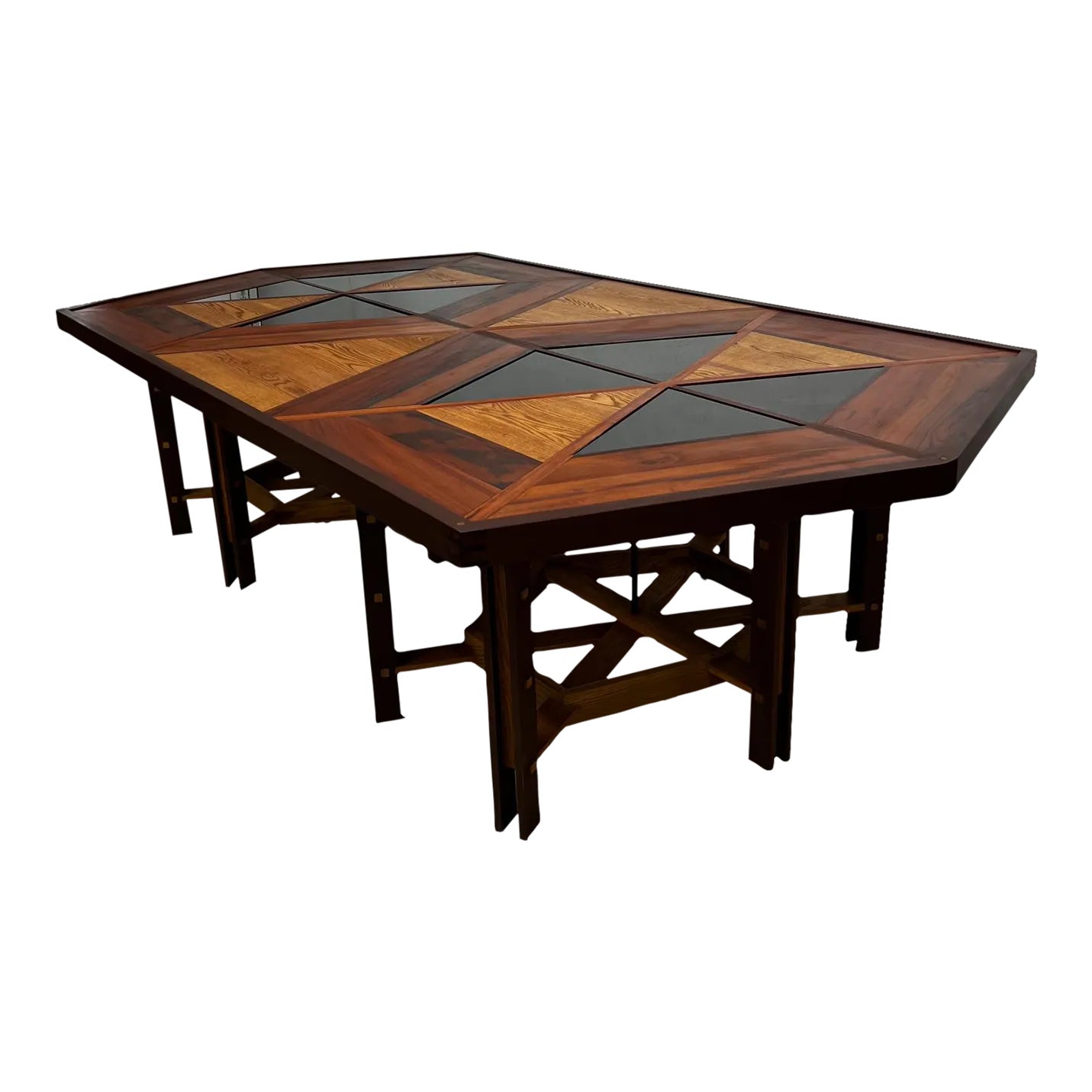 1960s Modernist Custom Dining Table Solid Wood Marquetry | Chairish