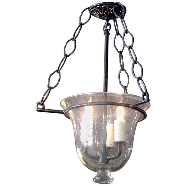 Small Vintage French Glass Bell Jar Pendant With Contemporary Wrought ...