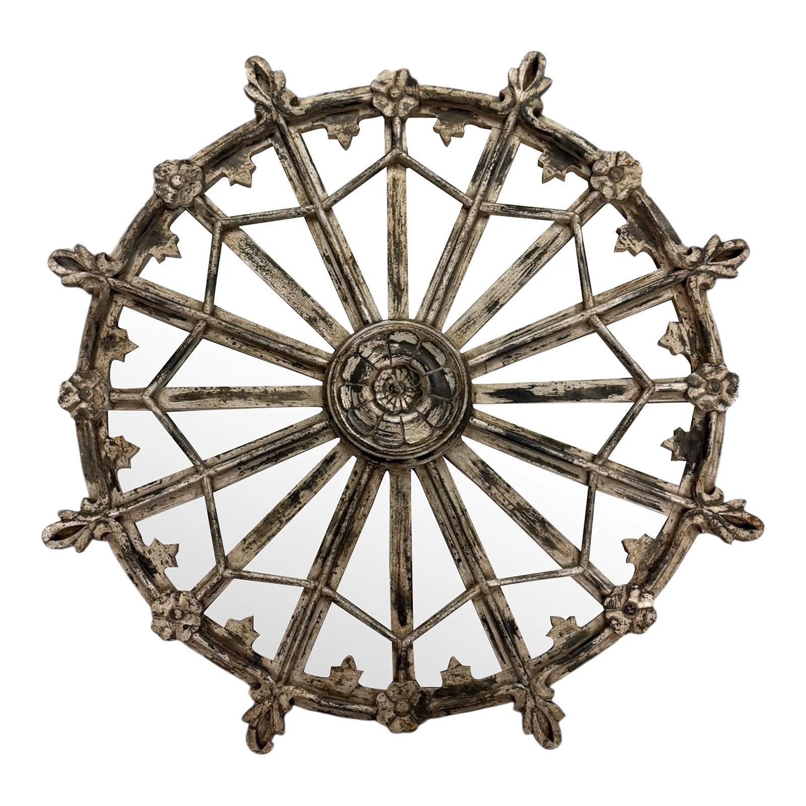 1980s Round Decorative Wooden Mirror | Chairish