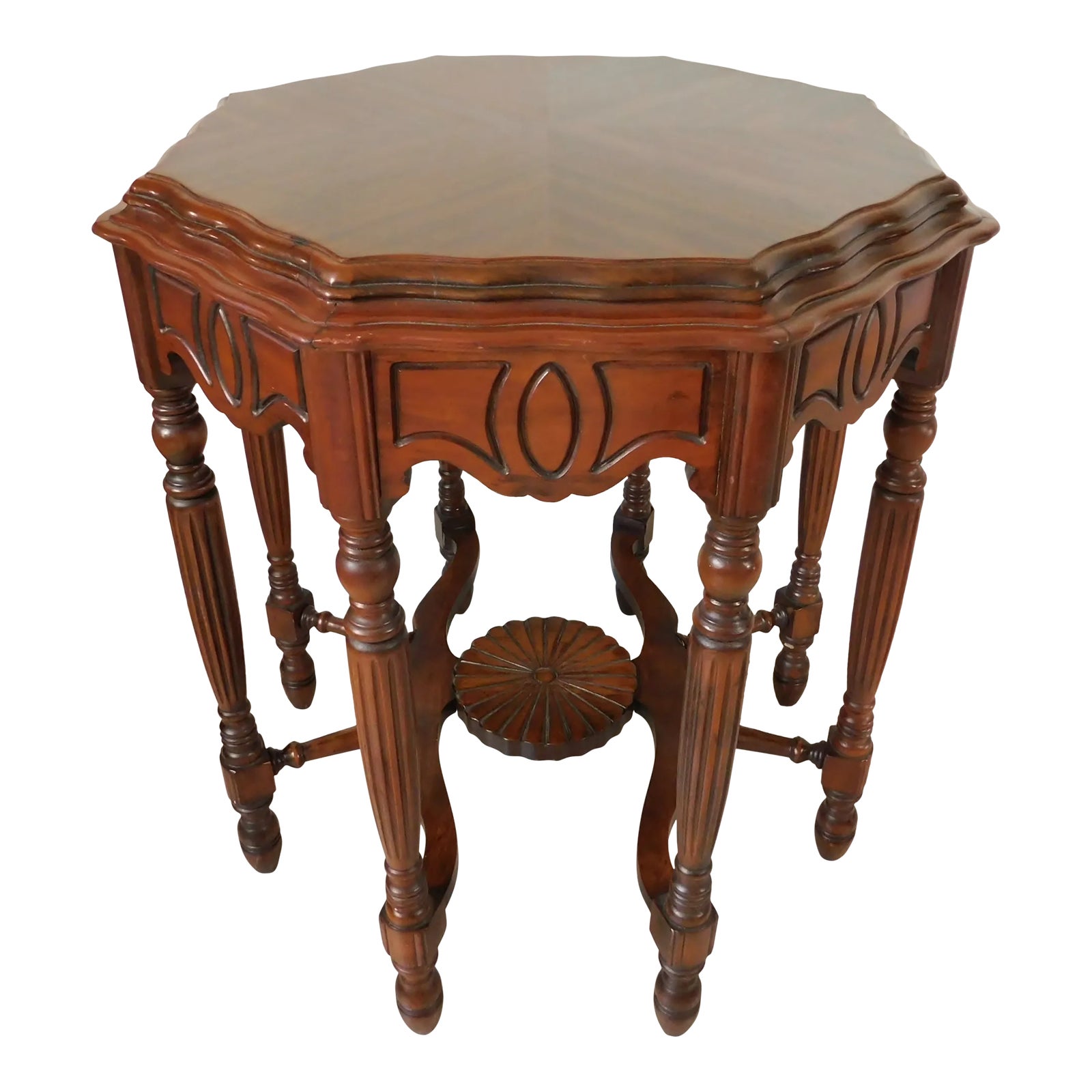 Vintage Mid Century Ornate Octagon Carved Mahogany Wood Accent Table ...
