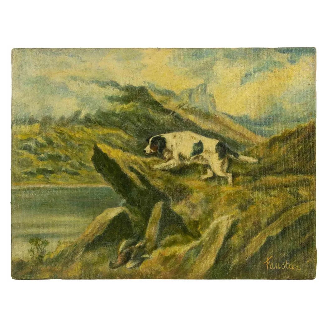 Fausta Settimj, Mountain Landscape with Dog, Oil on Canvas, Early 20th ...