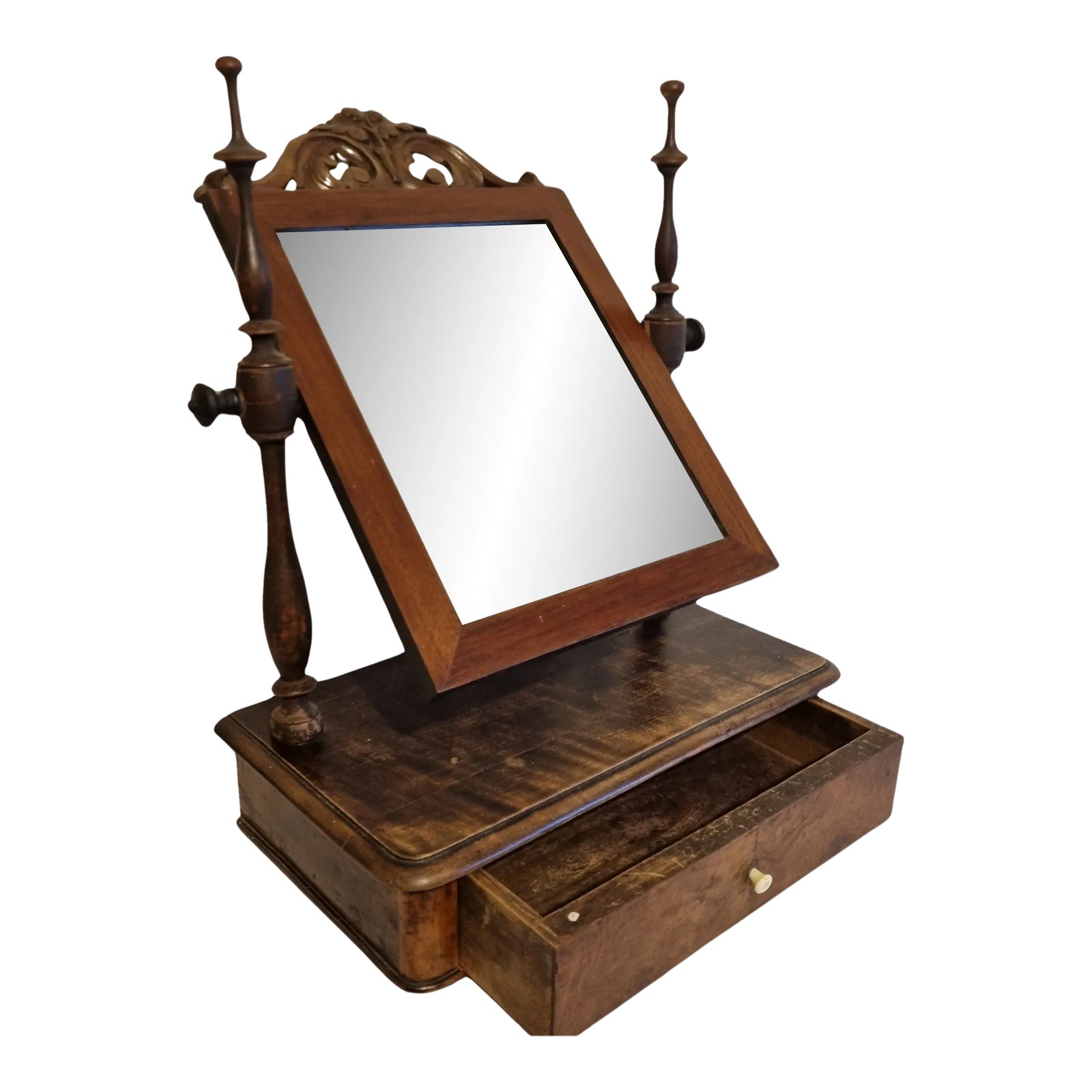 Antique Scandinavian Shaving Table Top Swivel Mirror With Drawer, Hand ...