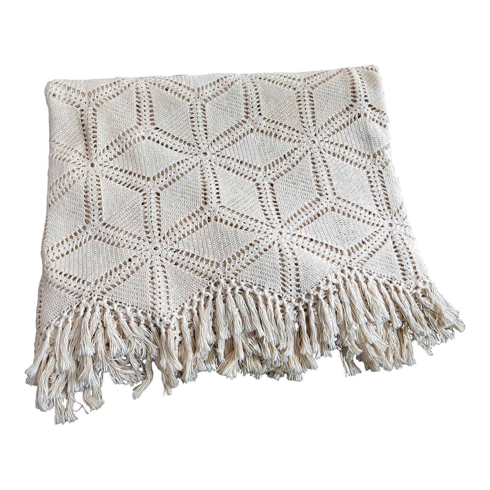 Cottage Style Hand Crochet Bedspread Coverlet 81” X 93" | Chairish