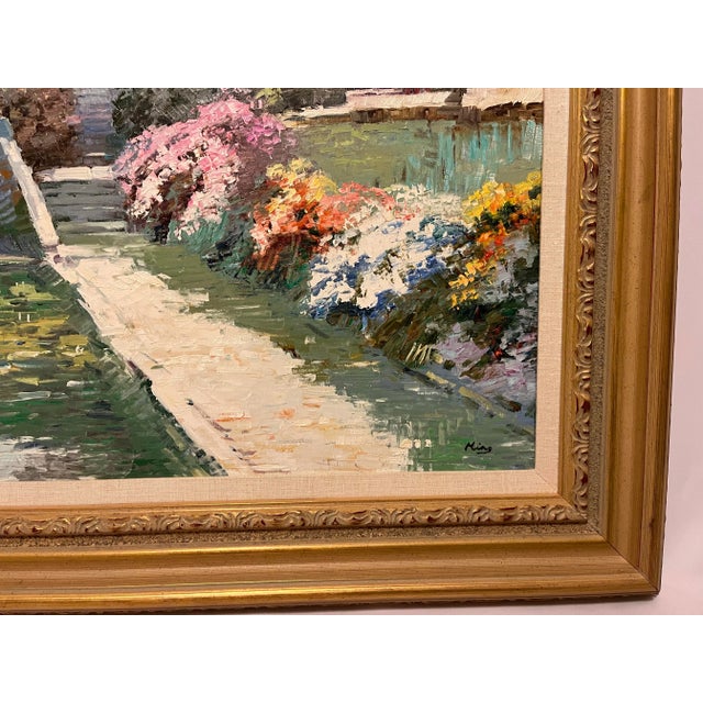 Quaint Village Landscape Original Oil Painting on Canvas Signed by Ming Feng, Framed | Chairish