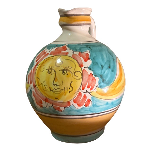 1980s Boho Chic Sunshine Pottery Pitcher Boho | Chairish
