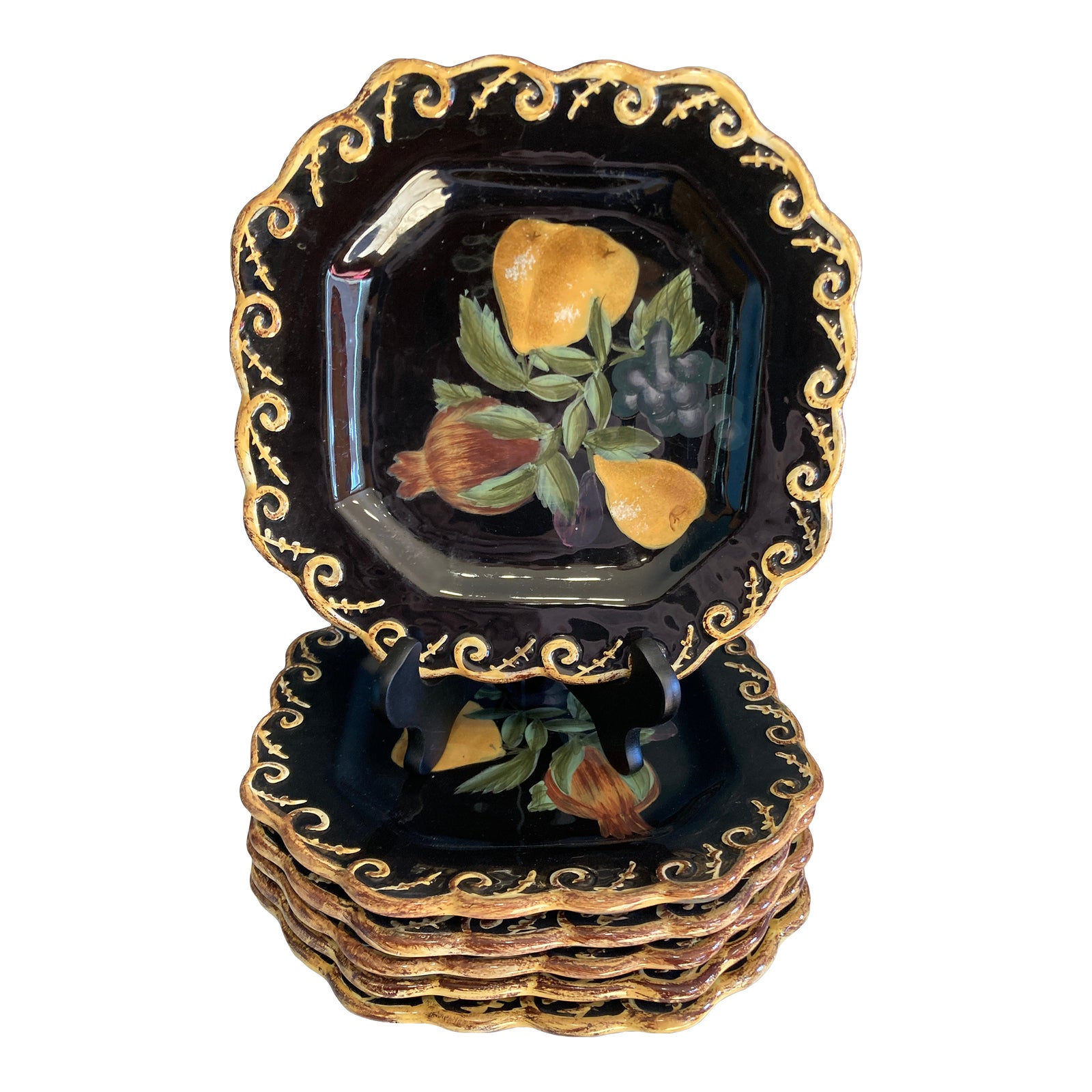 Late 20th Century Raymond Waites Black and Gold Fruit Salad Plates ...