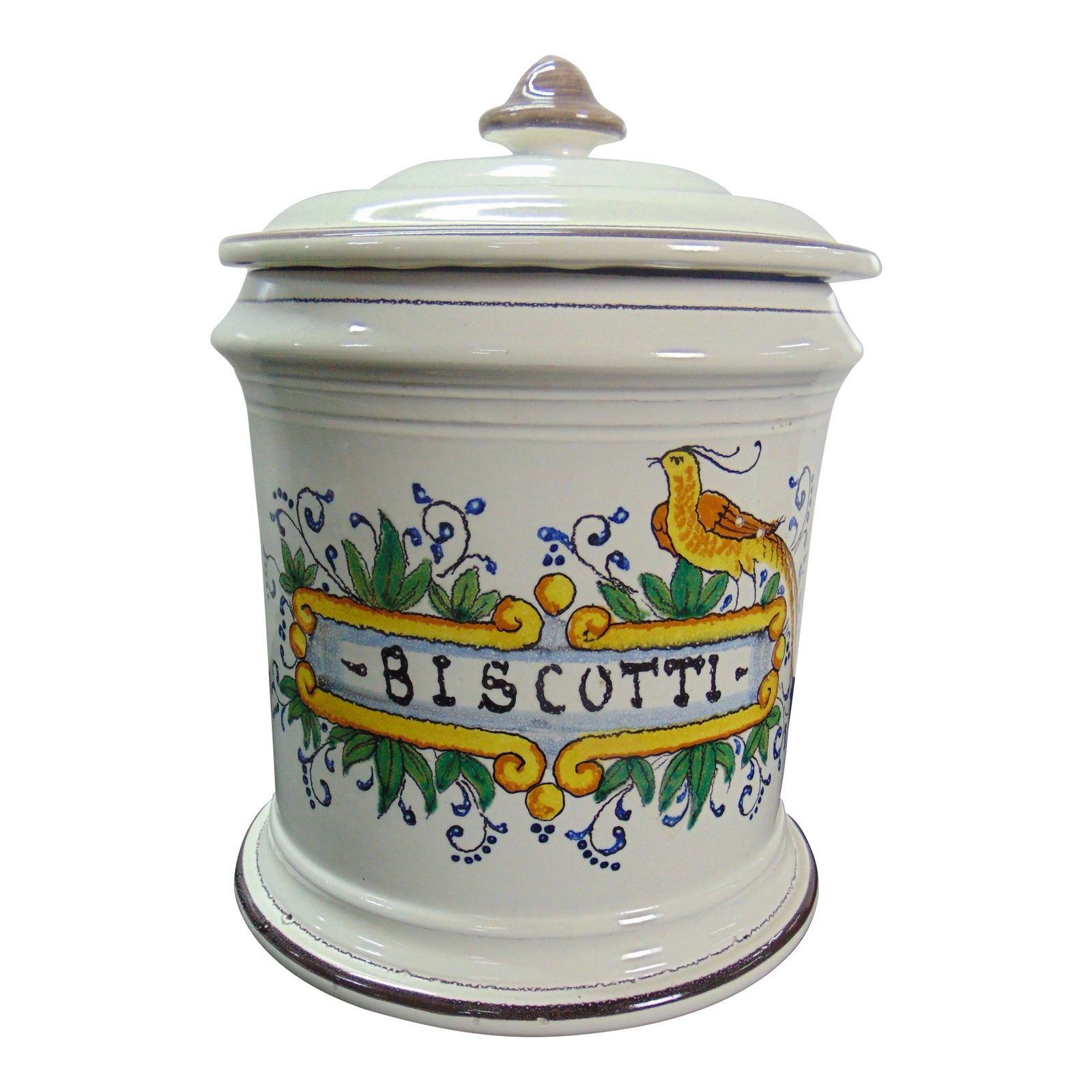 Italian Glazed Terra Cotta Biscotti Cookie Jar | Chairish